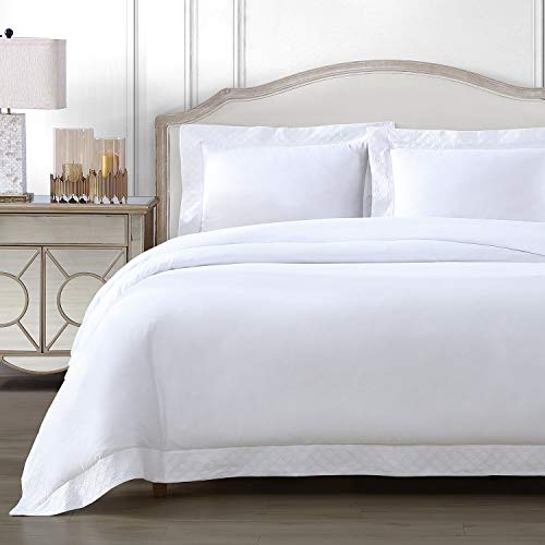 Hotel Collection Hira Sateen Duvet Cover Set, 100% Long Staple Certified Giza Egyptian Cotton, Cool, Breathable, Natural, Sustainable, Diamond Embroidery, Duvet Cover & 2 Shams (White, King/Cal King)