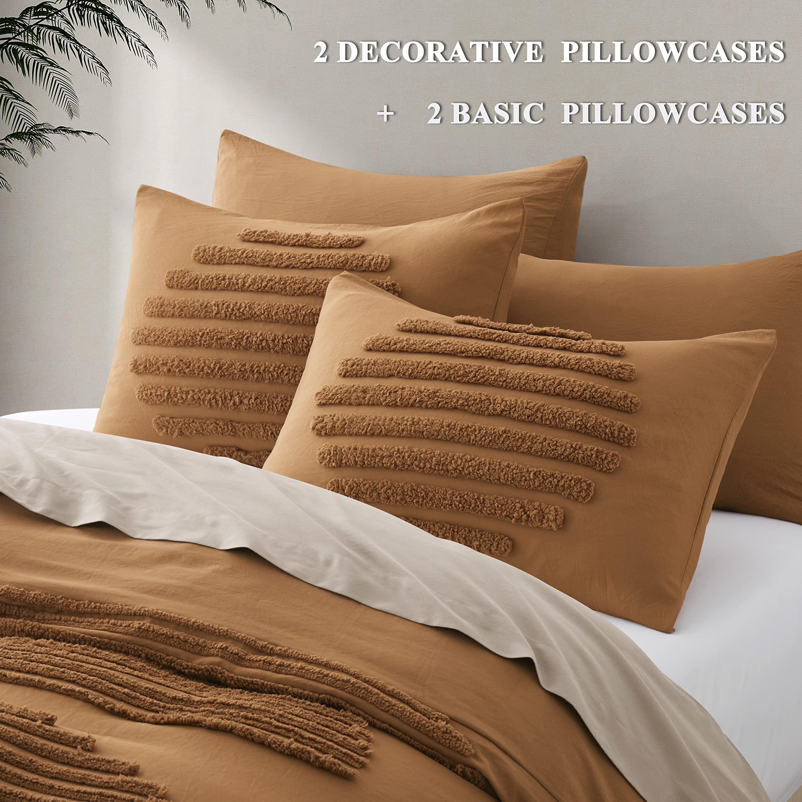 BEDAZZLED 5 Pieces Full/Queen Duvet Cover Set, Boho Bedding Sets for Modern Home, Tufted and Super Soft Comforter Covers, Pumpkin