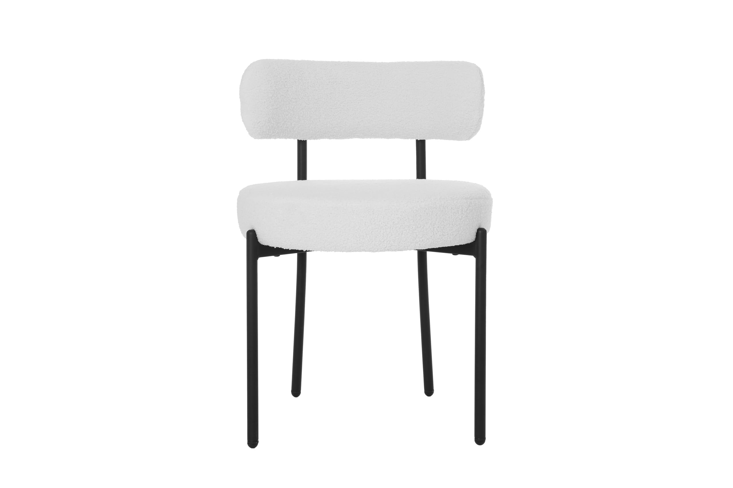 Hooseng White Dining Chairs Set of 2, Modern Kitchen Dining Room Chairs, Round Upholstered Boucle Chairs with Curved Backrest and Black Metal Legs for Kitchen, Dining Room, Living Room
