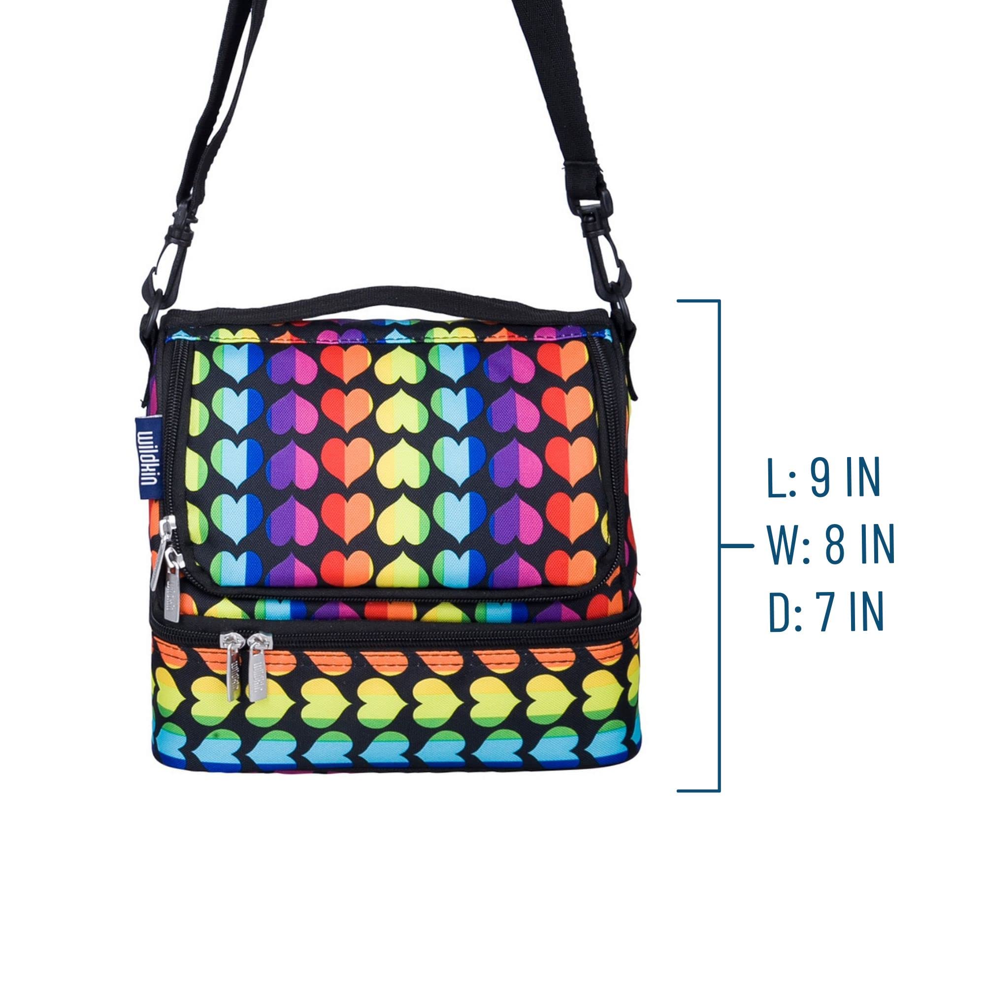 Wildkin Two Compartment Insulated Lunch Bag for Kids – School & Travel Ready - Rainbow Hearts