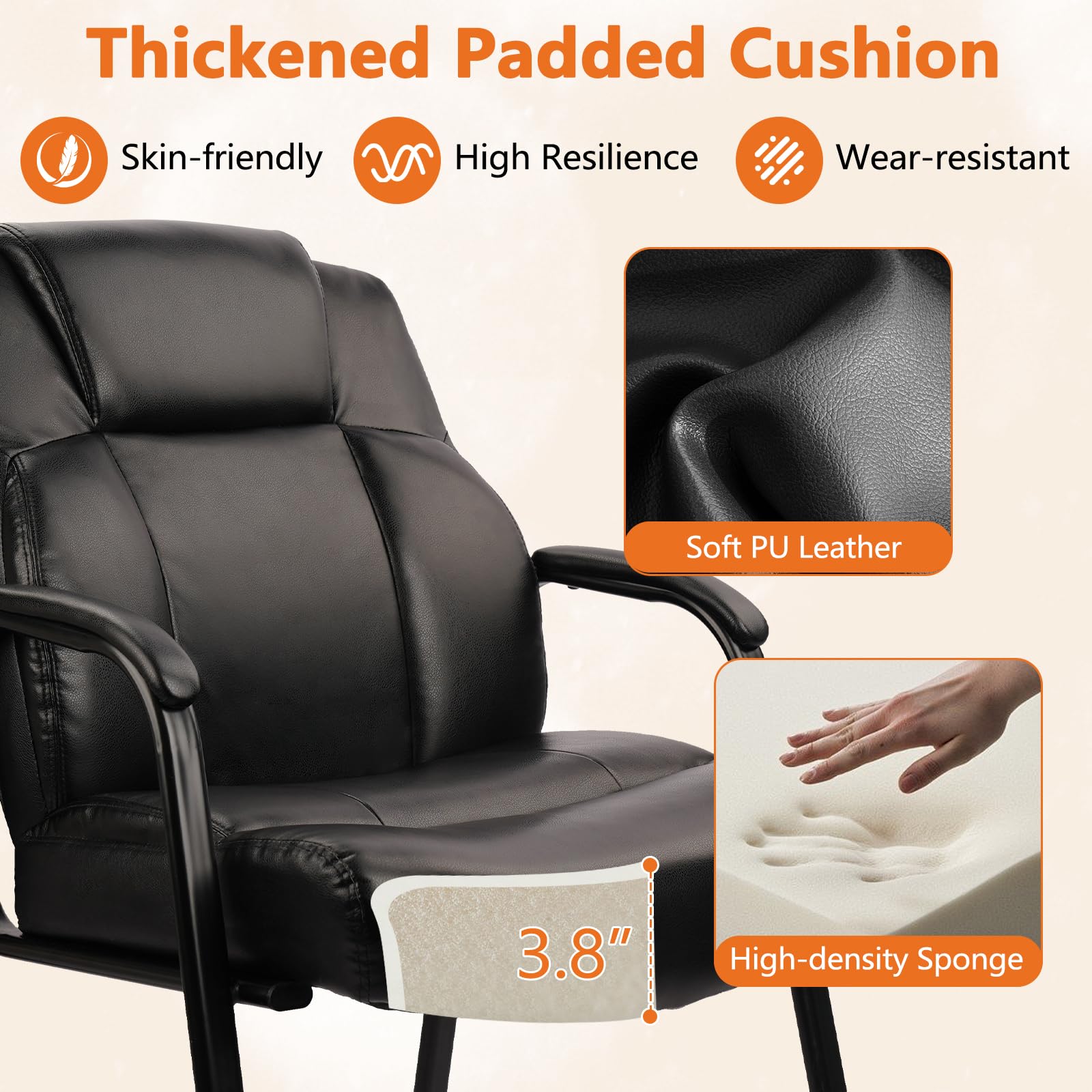 CLATINA Big & Tall 500 lb. Guest Chair, Leather Reception Chairs with Padded Arm Rest for Waiting Room Office Home and Meeting Conference-Black