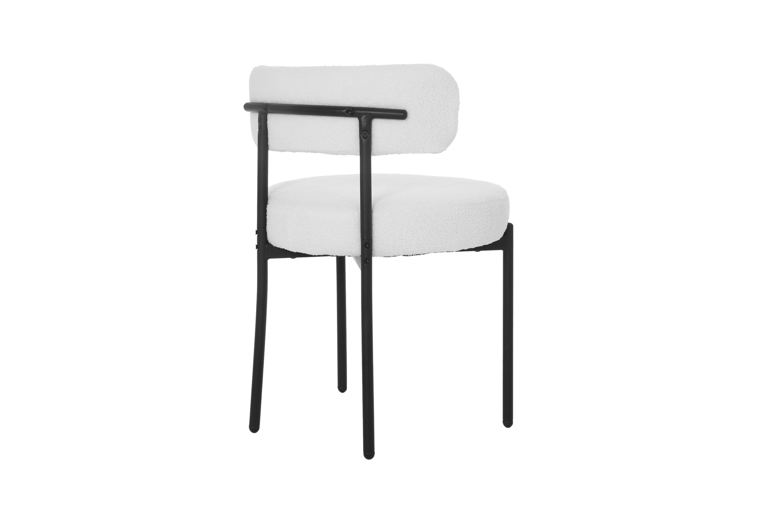 Hooseng White Dining Chairs Set of 2, Modern Kitchen Dining Room Chairs, Round Upholstered Boucle Chairs with Curved Backrest and Black Metal Legs for Kitchen, Dining Room, Living Room