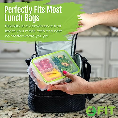 FIT Strong & Healthy Bento Lunch Box & Meal Prep Containers, Food & Snack Storage for Adults & Kids, Microwave, Freezer, & Dishwasher Safe, Reusable, Airtight Lid, Removable Compartments, 39oz, 2 Pack