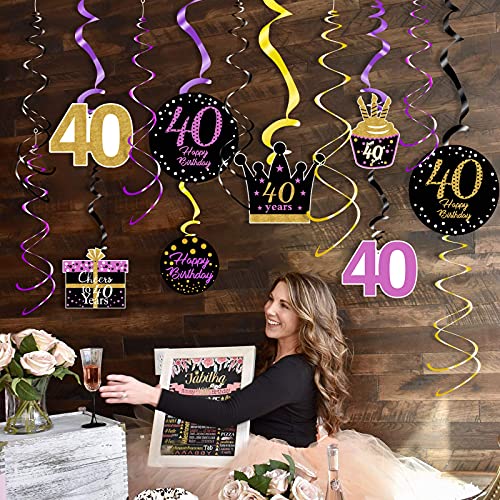 40th Birthday Decorations for Women Purple Gold 40th Birthday Hanging Swirls Hanging Swirls Decorations for Purple Gold 40 Years Old Party Supplies