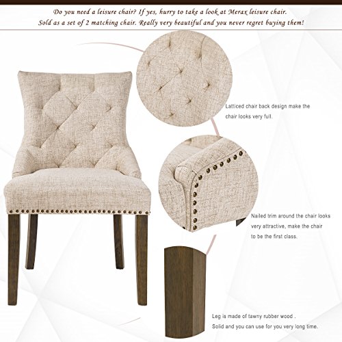 TARTOP Leisure Padded Upholstered Dining Chairs Armrest and Nailed Trim, (Set of 6),Beige, Beige1
