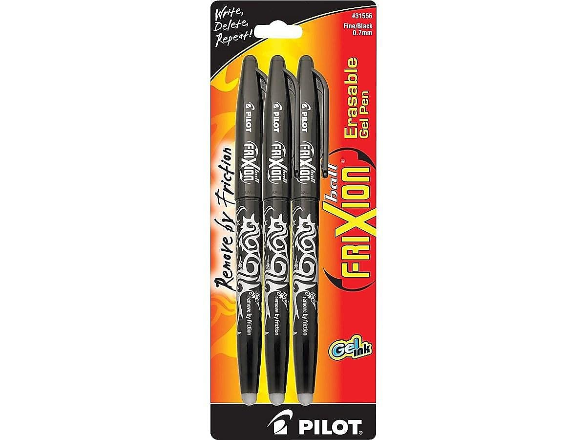 Pilot, FriXion Ball Erasable & Refillable Gel Ink Pens, Fine Point 0.7 mm, Pack of 3, Black