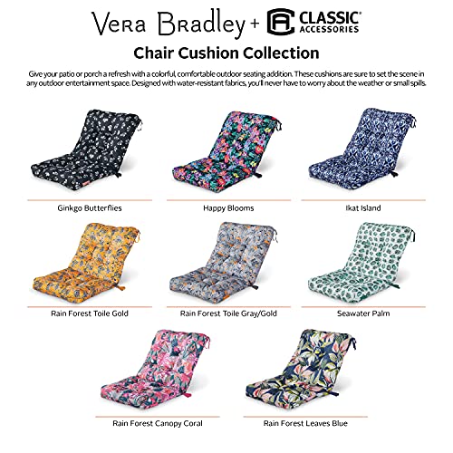 Vera Bradley by Classic Accessories Water-Resistant Patio Chair Cushion, 21 x 19 x 22.5 x 5 Inch, Happy Blooms, Seat Back Cushion