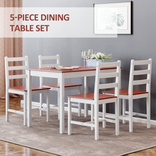 Alohappy 5 Piece Kitchen Table and Chairs Set for 4, Rectangular Pinewood Dining Table Set for Dining Room, Kitchen Room Furniture, Space-Saving & Easy Assembly (Red)