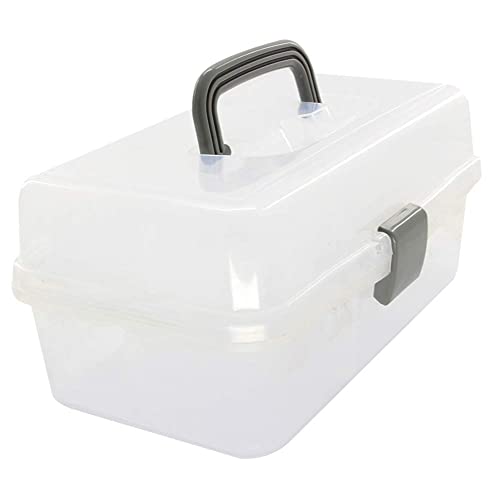 Auniwaig Portable Handled Organizer Box Plastic Sewing Box 33cm Multipurpose Art Tool Container Case Transparent Storage Box with Removable Tray for Art Craft Cosmetic (33x20x15cm)1Pcs
