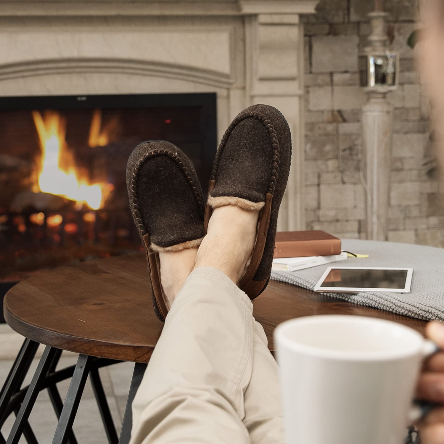 RockDove Men's Hearthfire Memory Foam Moc Slipper, Size 8 US Men, Mocha