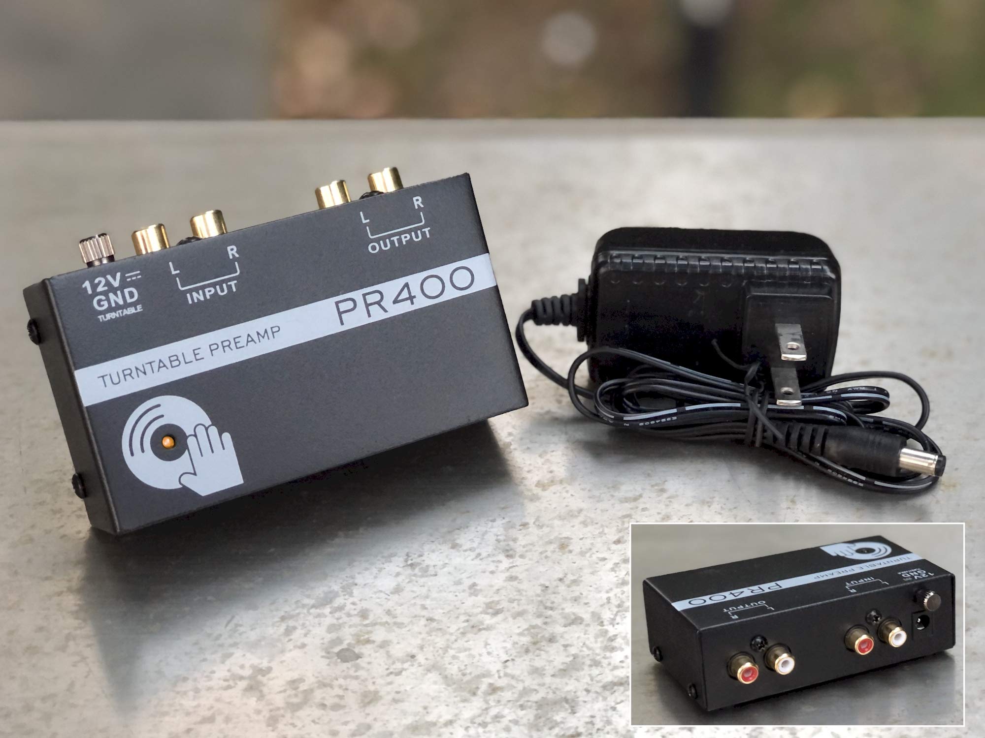 Kinter PR400 Ultra Compact Phono Vinyl Turntable Preamp - Mini Electronic Audio Stereo Phonograph Preamplifier with Gold Plated RCA Input and Outputs & Low Noise Operation 12 Volt DC Adapter Included