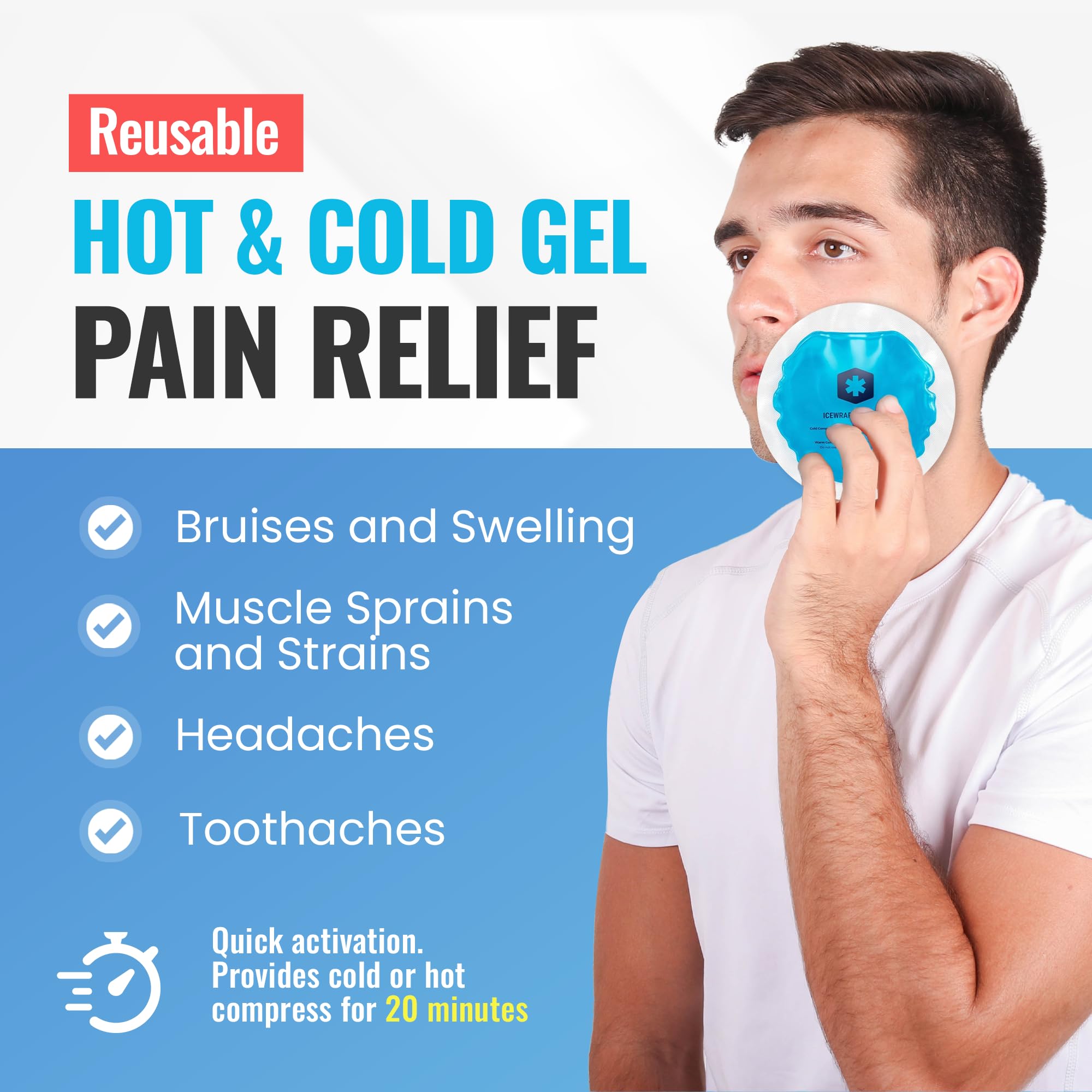 ICEWRAPS Reusable Hot & Cold Gel Packs for Pain Relief - 5 Pack with Cloth Backing for Injuries, Surgery, Toothache (5 Pack)