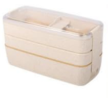 LETSKAB 2-Piece 3-in-1 Compartment Wheatgrass Bento Lunch Box Stackable lunch containers Leak Proof Eco-Friendly Adult Meal Prep Lunch box Container (Pink/Beige)