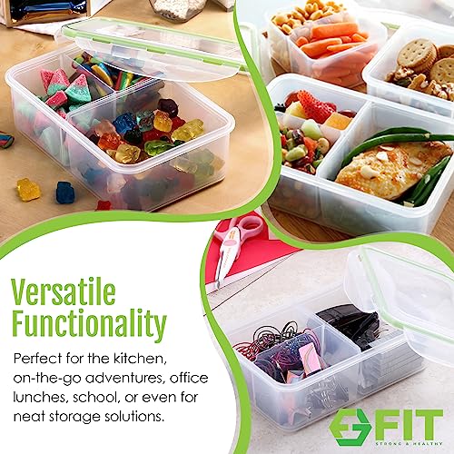 FIT Strong & Healthy Bento Lunch Box & Meal Prep Containers, Food & Snack Storage for Adults & Kids, Microwave, Freezer, & Dishwasher Safe, Reusable, Airtight Lid, Removable Compartments, 39oz, 2 Pack