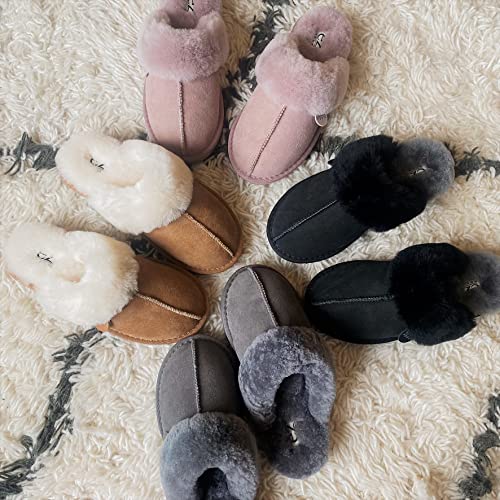 EZ Feet Women's Shearling Scuffs Fluffy Breathable Slip-On Slippers Size 8 Chestnut