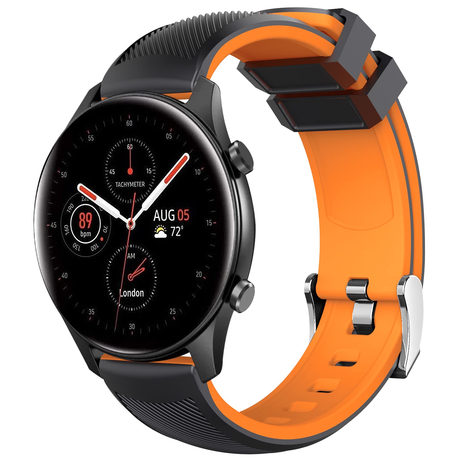 Fullmosa Silicone Watch Band Compatible Samsung Galaxy Watch 4 40mm/44mm and Classic 46mm/42mm, 20mm Watch Strap for Samsung Galaxy Watch 3 41mm/Galaxy Watch Active 40mm, Black/Pumpkin Orange/Silver