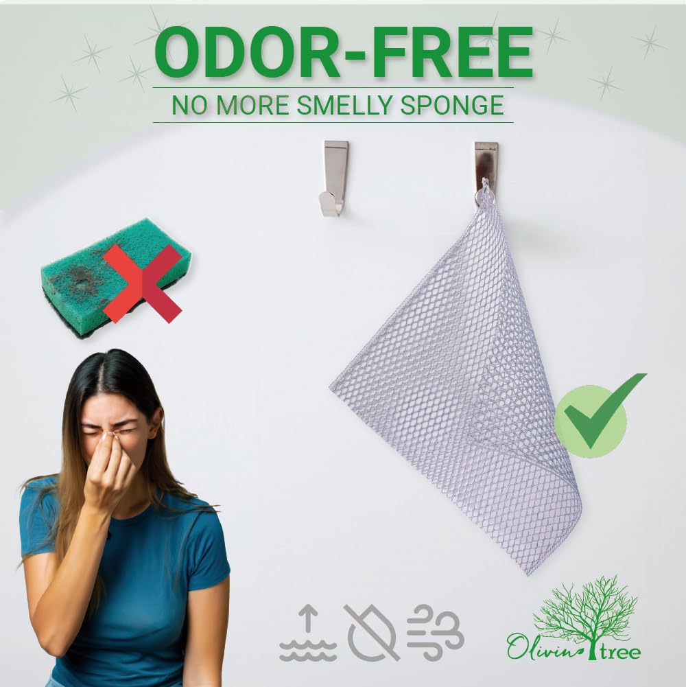 Olivia tree 5PCS Monotone Dish Washing Net Cloths, Dish mesh net,Scourer, Quick Dry, Perfect Scrubber for Washing Dishes 11 inch x11 inch Dish scubber