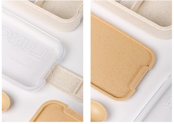 LETSKAB 2-Piece 3-in-1 Compartment Wheatgrass Bento Lunch Box Stackable lunch containers Leak Proof Eco-Friendly Adult Meal Prep Lunch box Container (Pink/Beige)