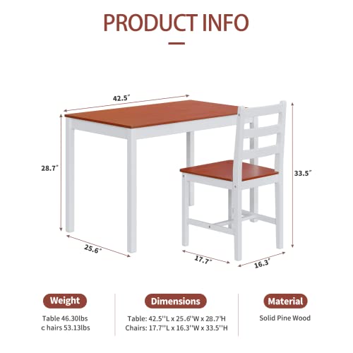 Alohappy 5 Piece Kitchen Table and Chairs Set for 4, Rectangular Pinewood Dining Table Set for Dining Room, Kitchen Room Furniture, Space-Saving & Easy Assembly (Red)