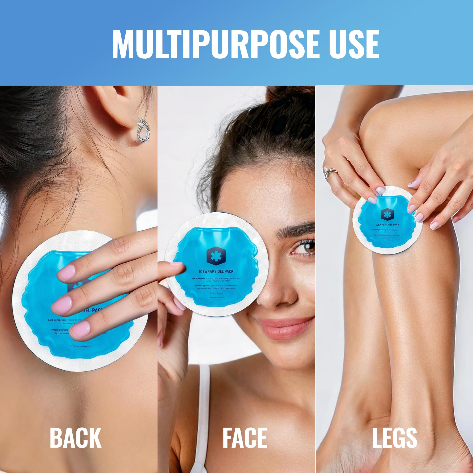 ICEWRAPS Reusable Hot & Cold Gel Packs for Pain Relief - 5 Pack with Cloth Backing for Injuries, Surgery, Toothache (5 Pack)