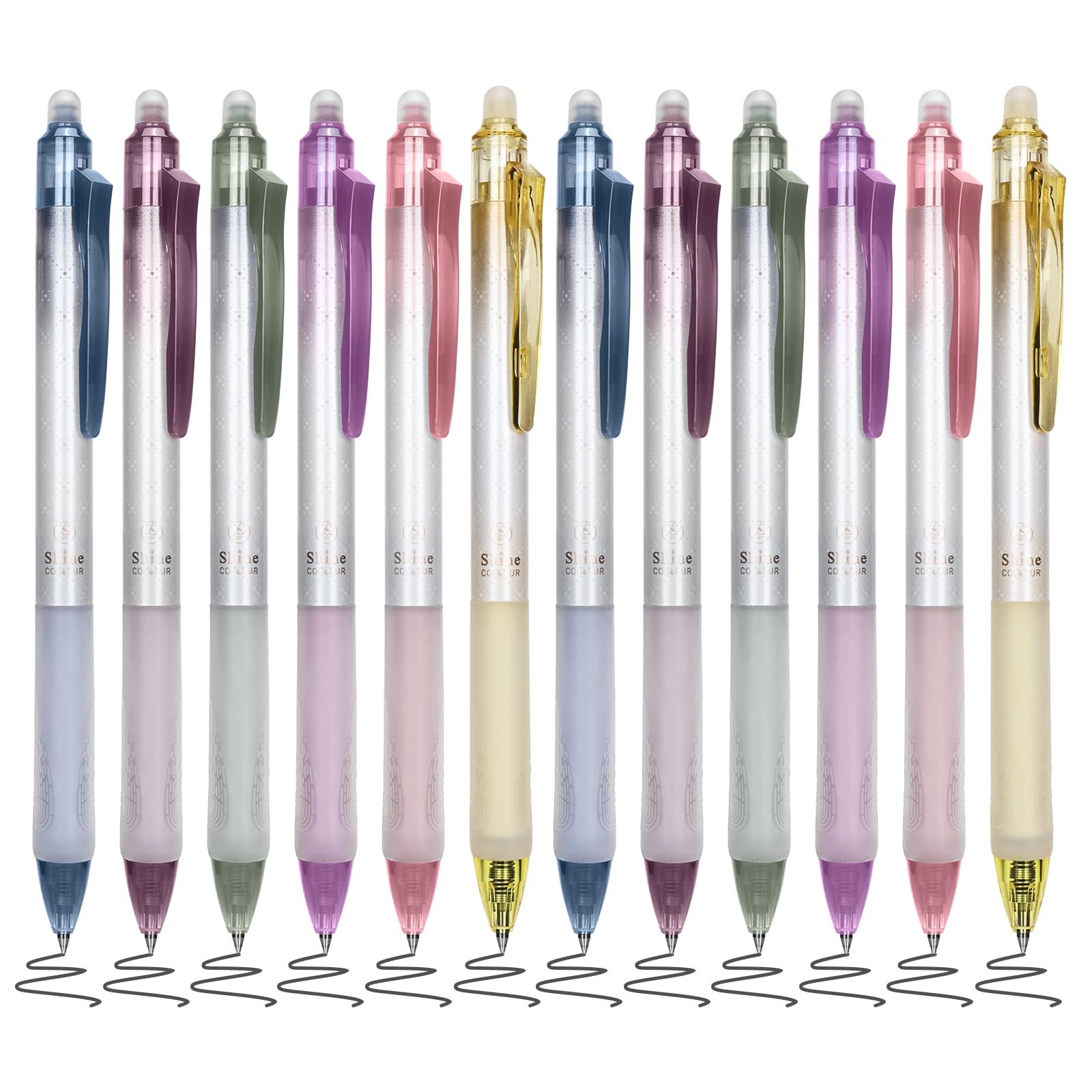 BAYTORY 12Pcs Retractable Erasable Pens No Bleed Fine Point, Black Ink Pen with Eraser Clear, Smooth Writing for Note Taking Marking Planner Crossword Puzzles(Vintage Barrel)