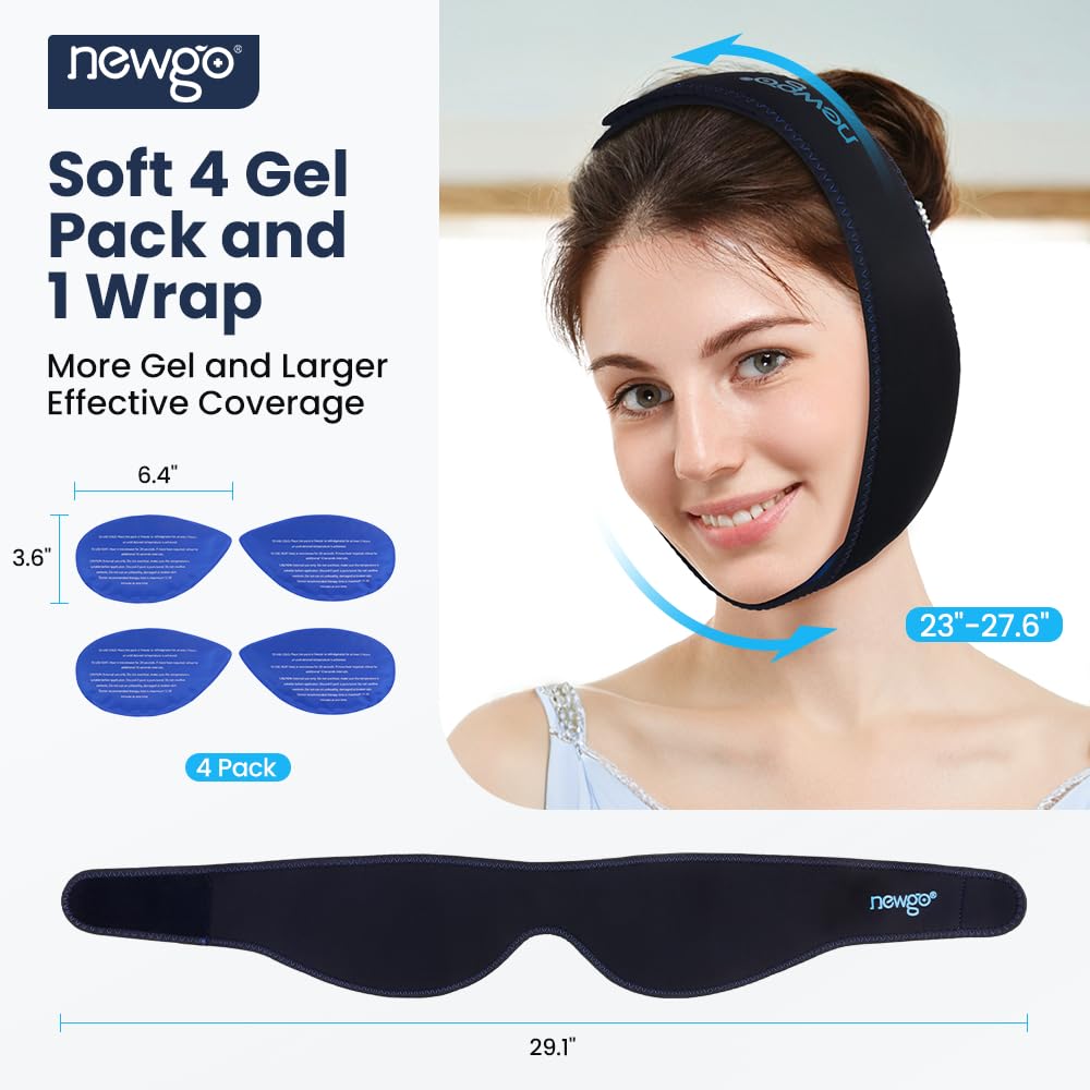 NEWGO Wisdom Teeth Head Wrap - Jaw Ice Pack for Face Oral Surgery, FSA/HSA Eligible with 4 Hot/Cold Gel Pack for TMJ, Tooth Extraction, Tonsillectomy Recovery