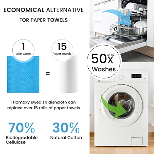 Homaxy Swedish Dishcloths for Kitchen, 10 Pack Reusable and Washable Cellulose Sponge Cloths Dish Towels, Absorbent and No Odor Paper Towels for Dishes & Counters, Assorted