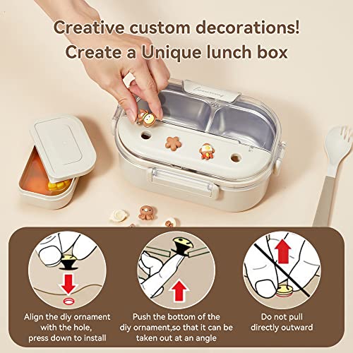 VANDHOME Bento Box Stainless Steel Lunch Box with Cutlery 2-Compartment Lunch Container Reusable Bento Lunch Box, Suitable for Office, Work Meals, BPA-Free Leak-Proof Bento Box (Beige 900ml)