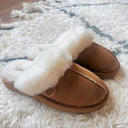EZ Feet Women's Shearling Scuffs Fluffy Breathable Slip-On Slippers Size 8 Chestnut