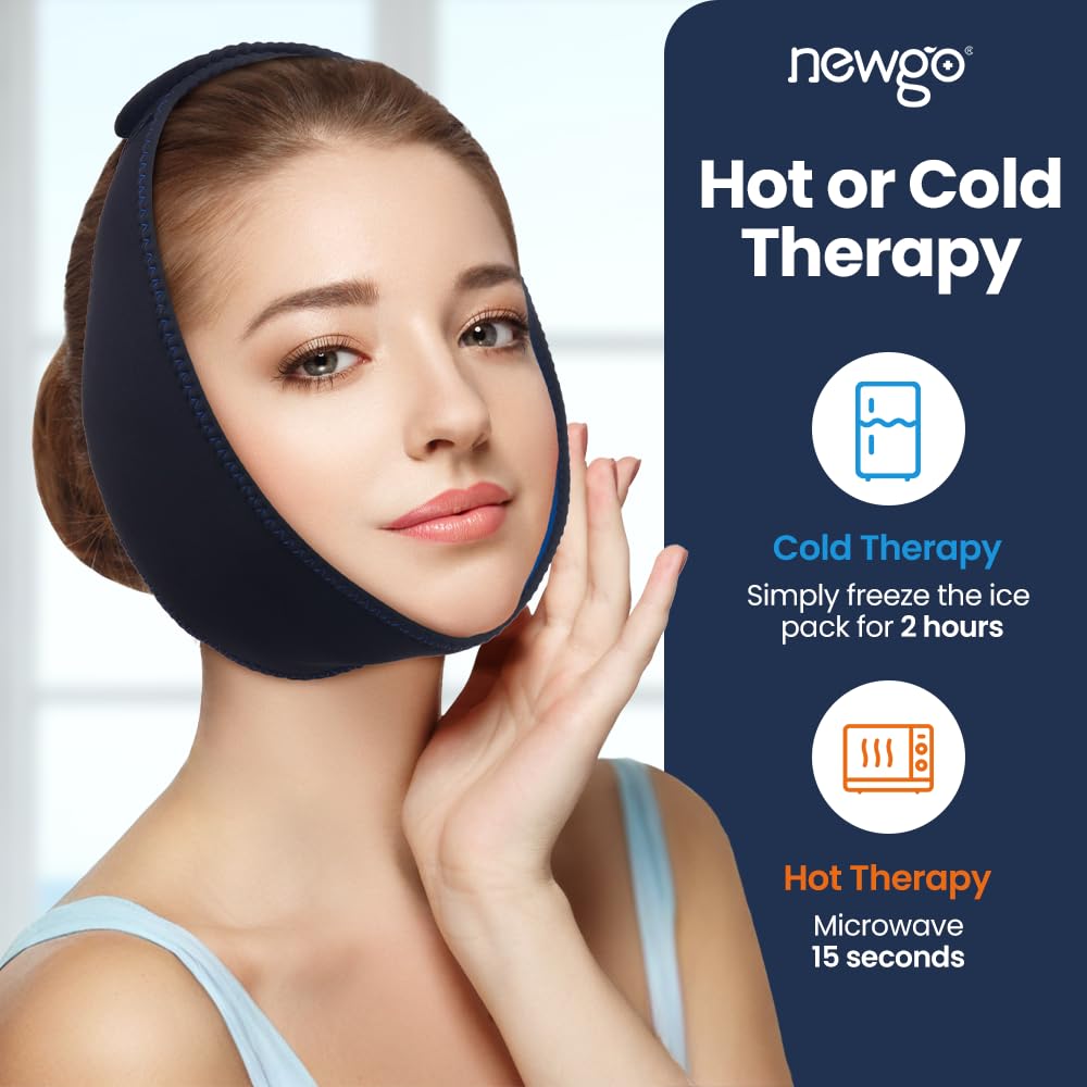 NEWGO Wisdom Teeth Head Wrap - Jaw Ice Pack for Face Oral Surgery, FSA/HSA Eligible with 4 Hot/Cold Gel Pack for TMJ, Tooth Extraction, Tonsillectomy Recovery