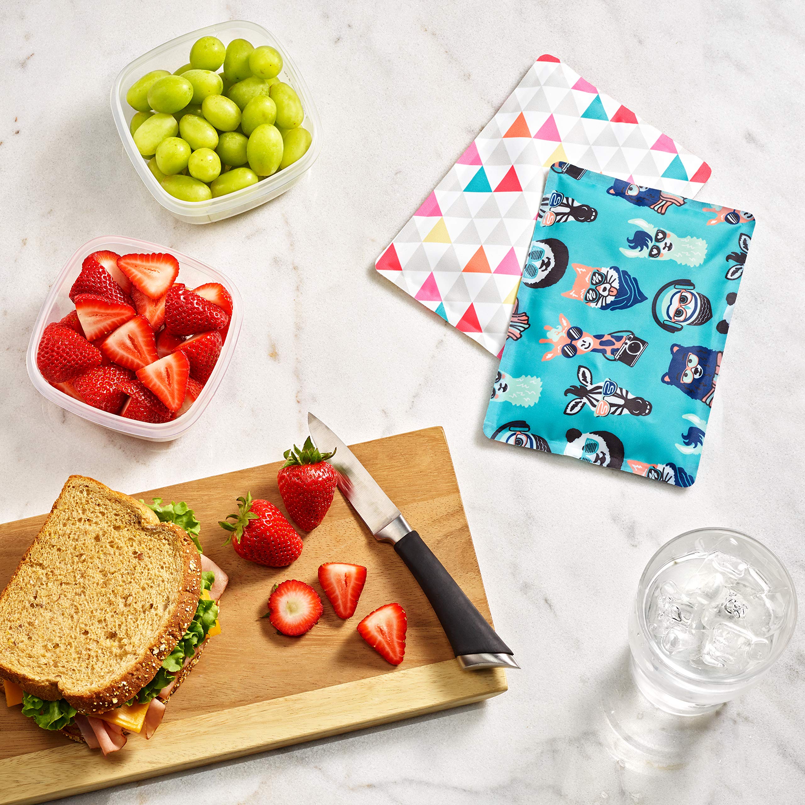 Cool Coolers by Fit & Fresh 2 Pack Soft Ice, Flexible Stretch Nylon Reusable Ice Packs for Lunch Boxes & Coolers, Multi-Colored