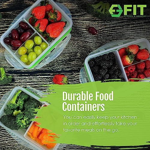 FIT Strong & Healthy Bento Lunch Box & Meal Prep Containers, Food & Snack Storage for Adults & Kids, Microwave, Freezer, & Dishwasher Safe, Reusable, Airtight Lid, Removable Compartments, 39oz, 2 Pack