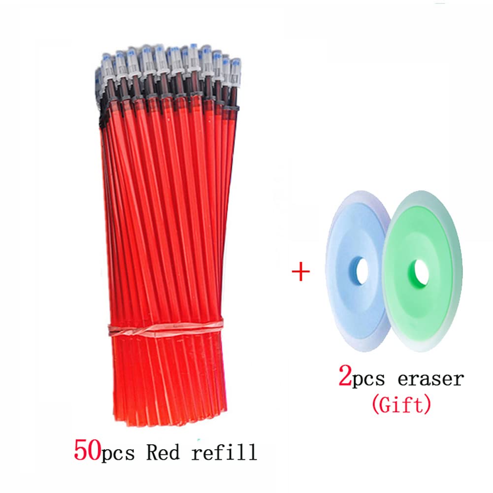 50pcs/lot Erasable Gel Pen Refills 0.5mm Blue Black Red Ink Office School Erasable Pen Washable Handle Colored Erasable Ink Pens Writing Stationery (Red)