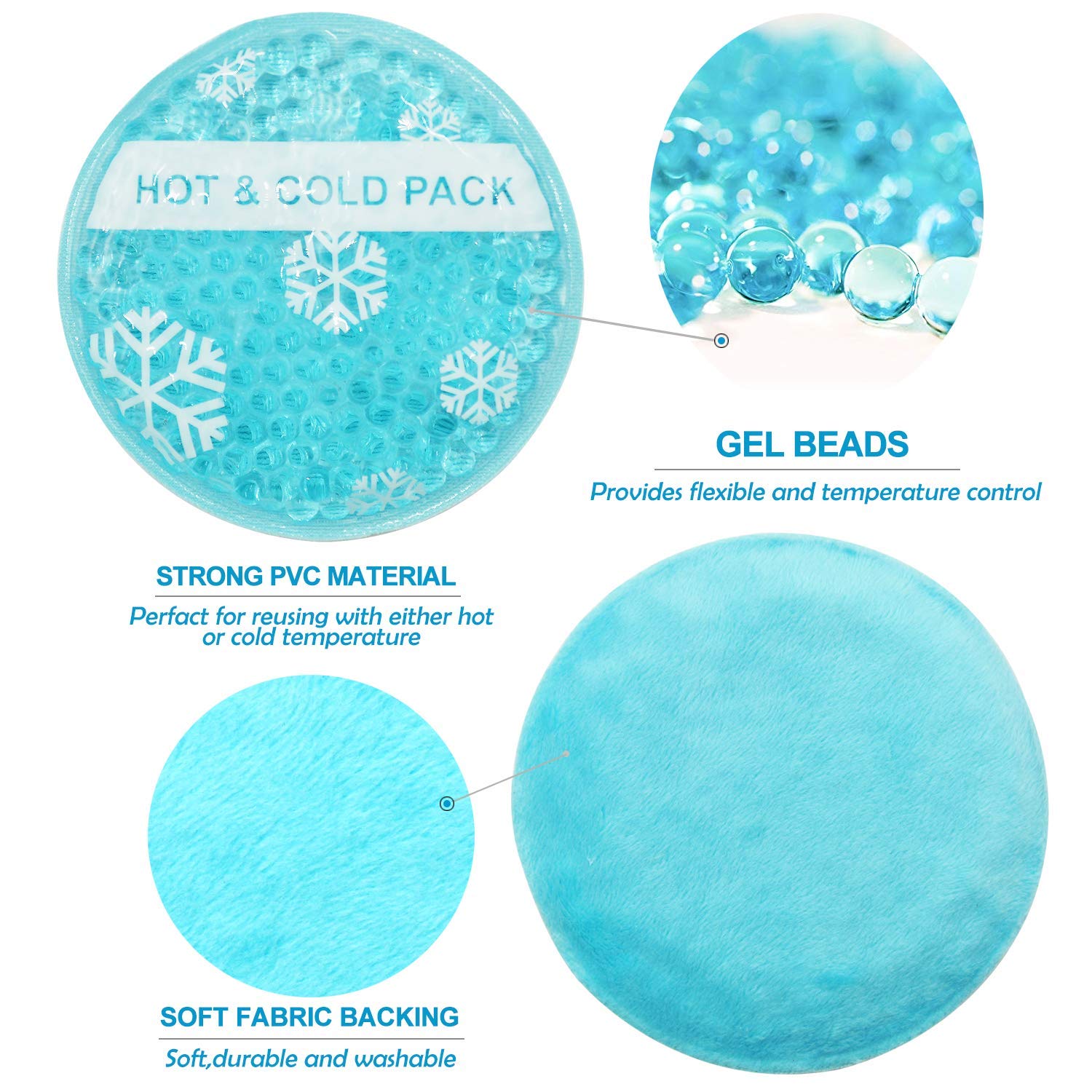 OLESILK Small Hot Cold 6 Packs, Reusable Round Gel Beads Ice Pack with Cloth Backing, Hot and Cold Therapy for Breastfeed Injury, Kids Pain Relief, Headache, Tired Eyes, Wisdom Teeth, Sinus Relief