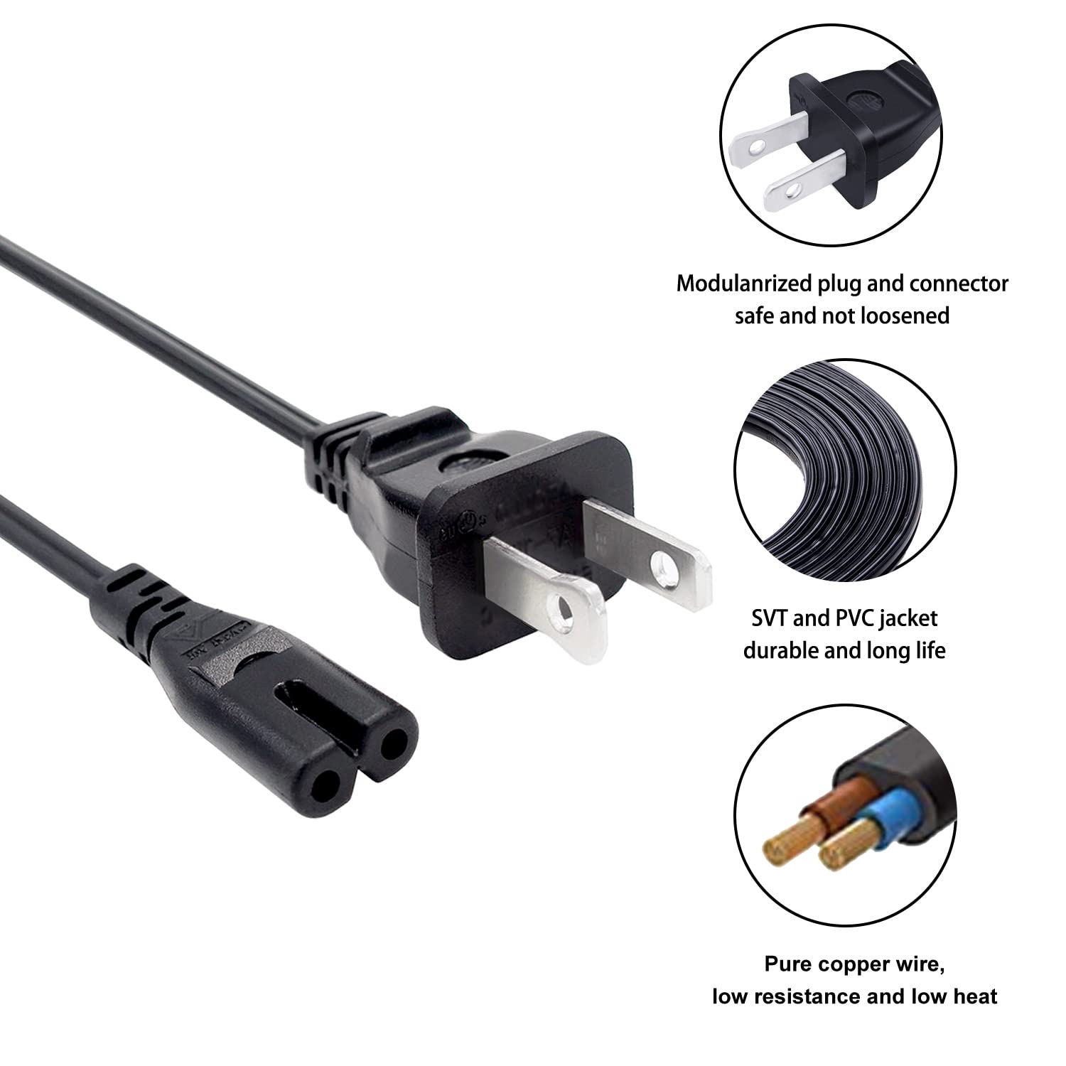 Power Cord Replacement for Samsung UN40 UN43 UN48 UN49 UN50 UN55 UN60 UN65 UN70 UN75 UN78 Series TV P/N 3903-000599 3903-000853 3903-001117 8ft AC Power Cable