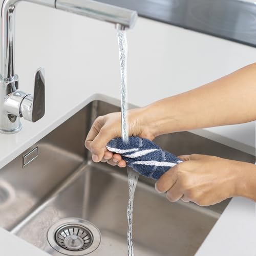 Urban Villa Dish Cloths Terry Cotton Pack of 6, Highly Absorbent Quick Drying Super Soft Premium Dish Towels for Kitchen with Hanging Loop Hand & Tea Towels - 12x12 Inch, (Blue & White, Checks)