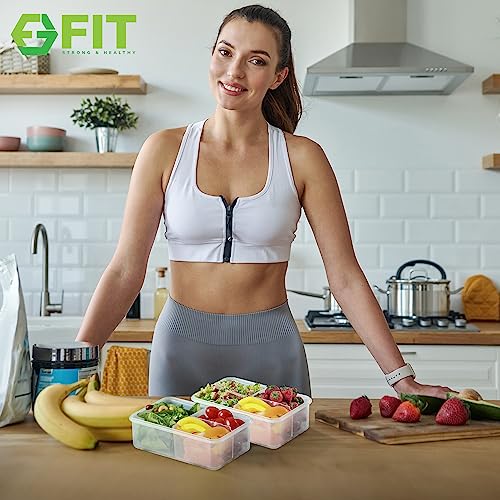 FIT Strong & Healthy Bento Lunch Box & Meal Prep Containers, Food & Snack Storage for Adults & Kids, Microwave, Freezer, & Dishwasher Safe, Reusable, Airtight Lid, Removable Compartments, 39oz, 2 Pack