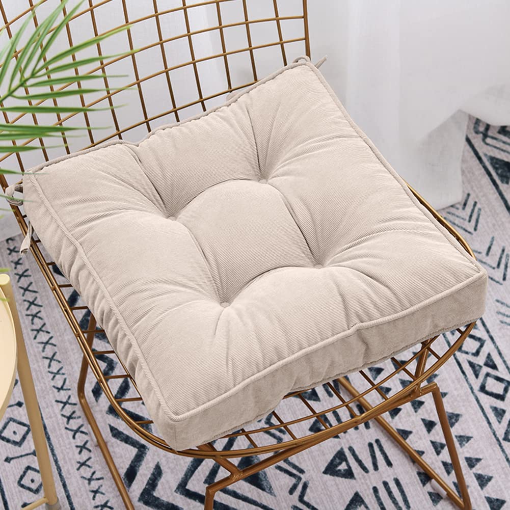 Furlide Chair Cushion with Ties 18 x 18 Inch Indoor Outdoor Cushions for Dining Chairs Set of 2, Square (Beige, 18 x 18 Inch)