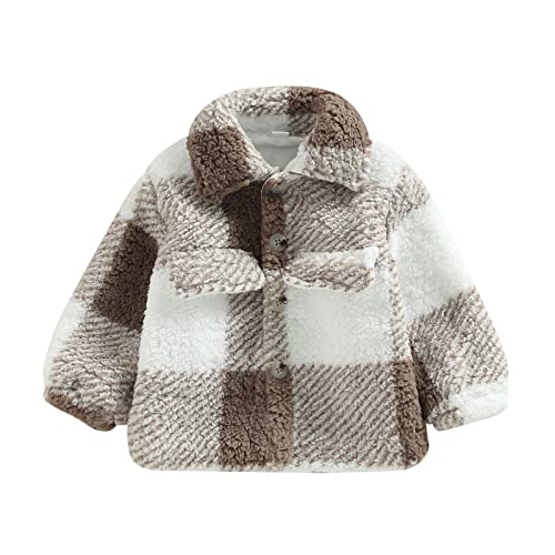 BULINGNA Toddler Baby Girl Boy Plaid Fleece Coat Lapel Collar Button Down Jacket Infants Fall Winter Warm Outwear (as1, age, 6_months, 12_months, Khaki, 6-12 Months)