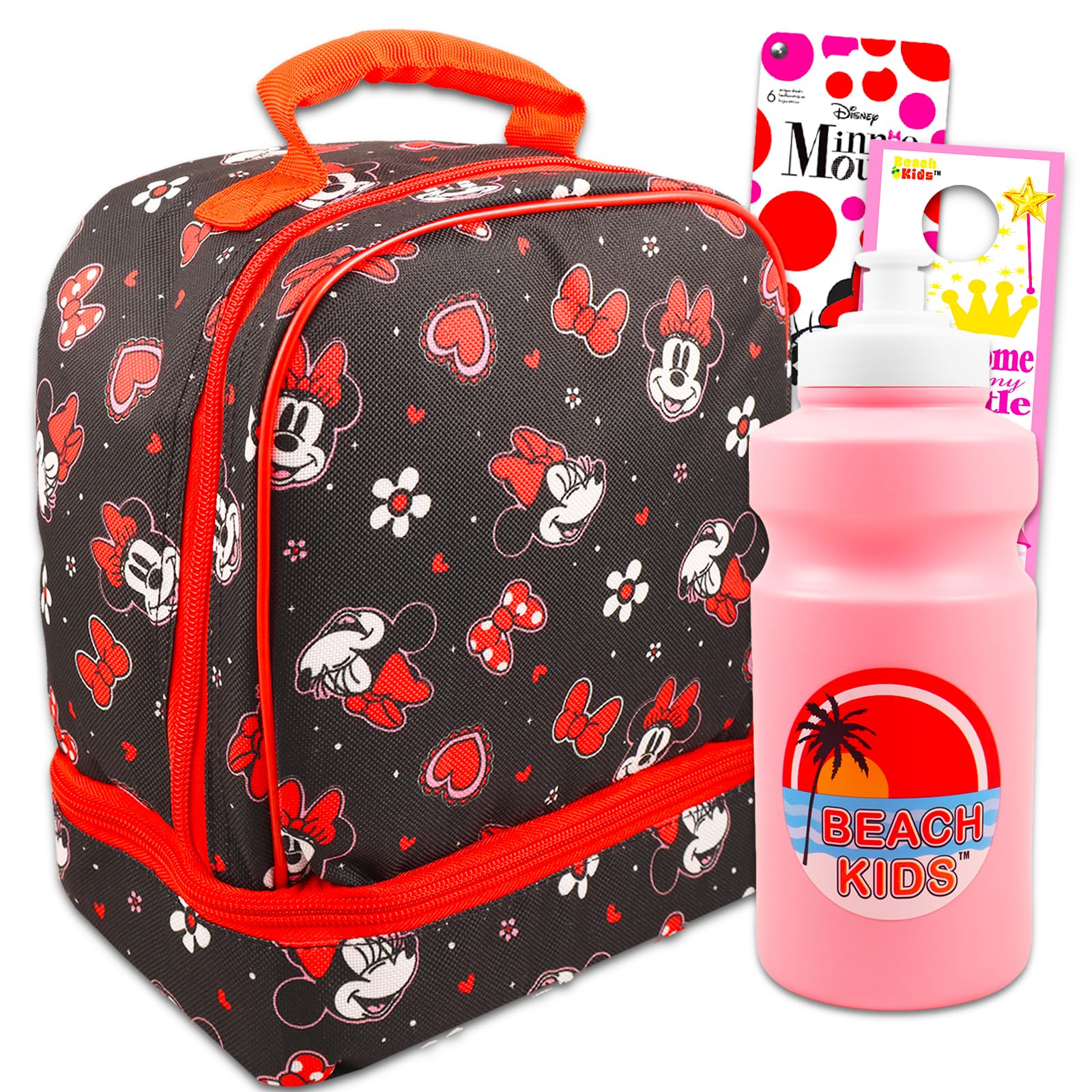 Disney Minnie Mouse Lunch Bag for Girls with 2 Compartments, Water Bottle, Stickers, More