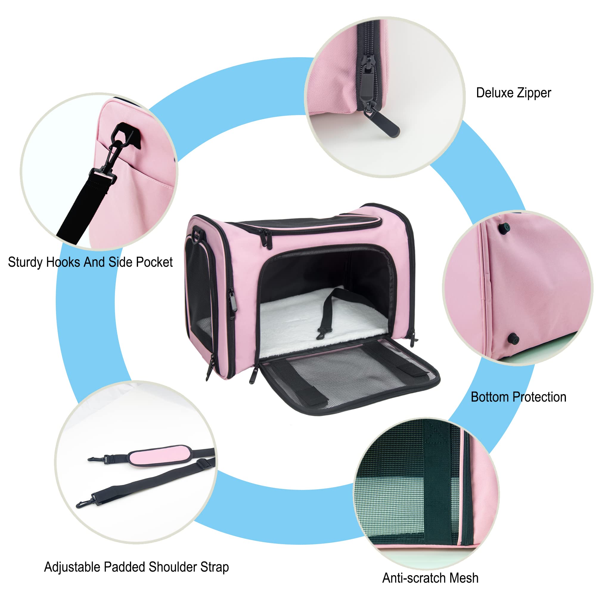 NextFri Soft Sided Carrier for Small Medium Cats Dogs,TSA Airline Approved Collapsible Travel Pet Carrier Medium Pink