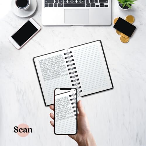 The Fusion Square A5 Smart Notebook Waterproof & Reusable 22-sheet Notepad, Scannable for Digital Use with Erasable Pen and Microfiber Wipe (5.8 x 8.3, Black)