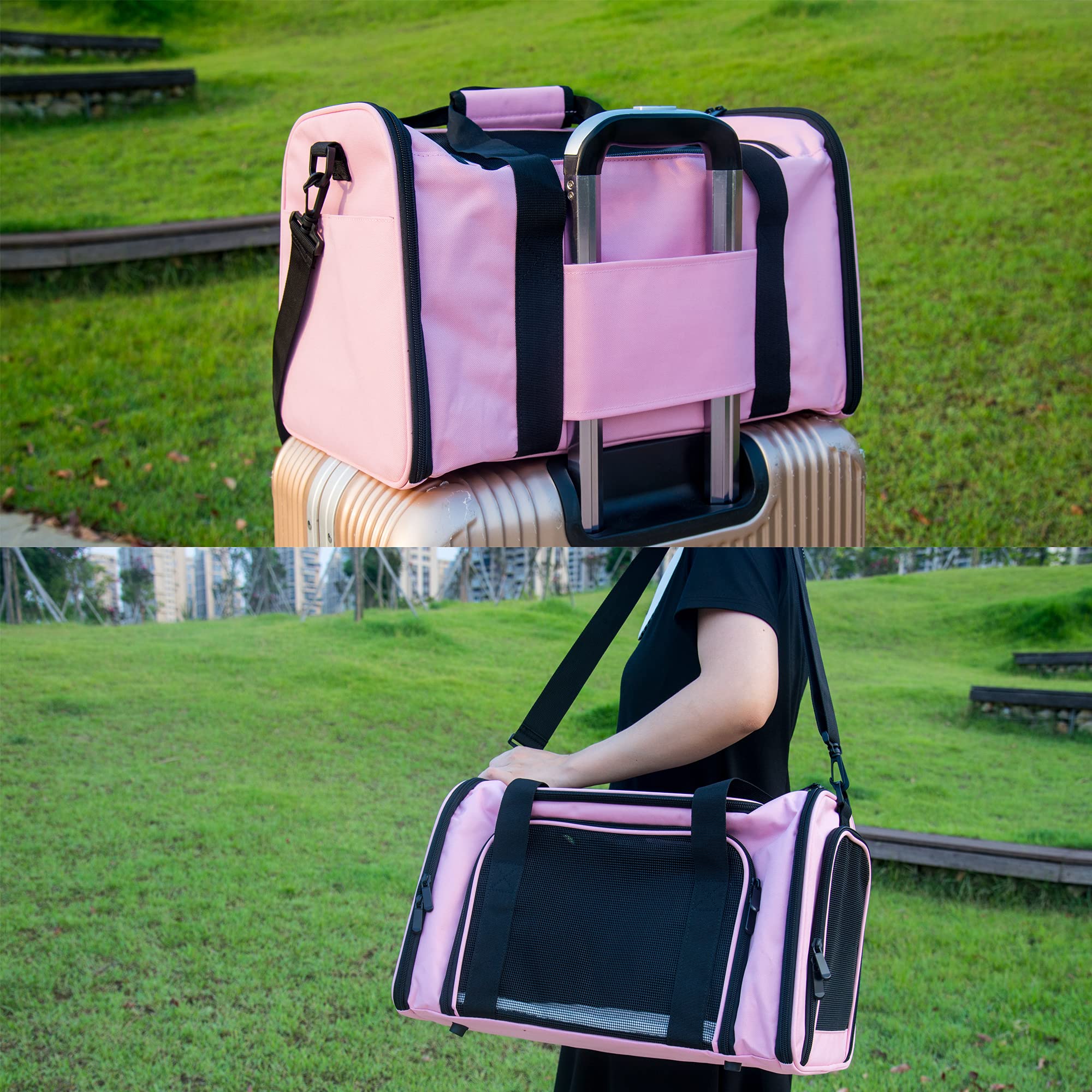 NextFri Soft Sided Carrier for Small Medium Cats Dogs,TSA Airline Approved Collapsible Travel Pet Carrier Medium Pink