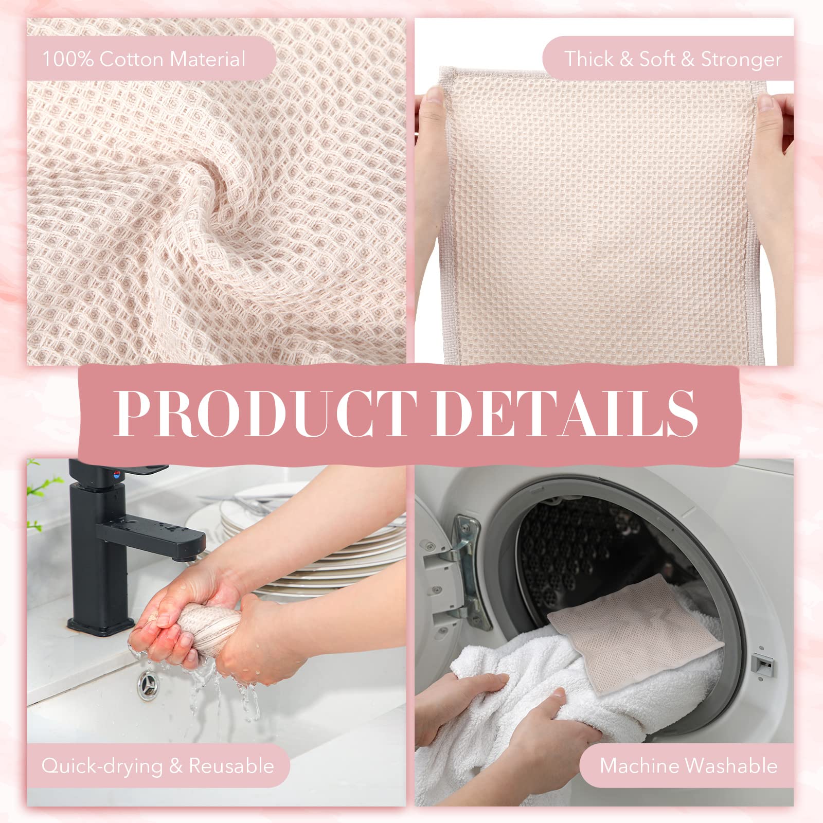 50 Pcs Cotton Waffle Kitchen Dish Towels 9.8 Inch Reusable Waffle Dish Rags Quick Drying Waffle Washcloths Soft Absorbent Waffle Dish Cloths for Cooking Kitchenware Hand Towel Napkin, Beige