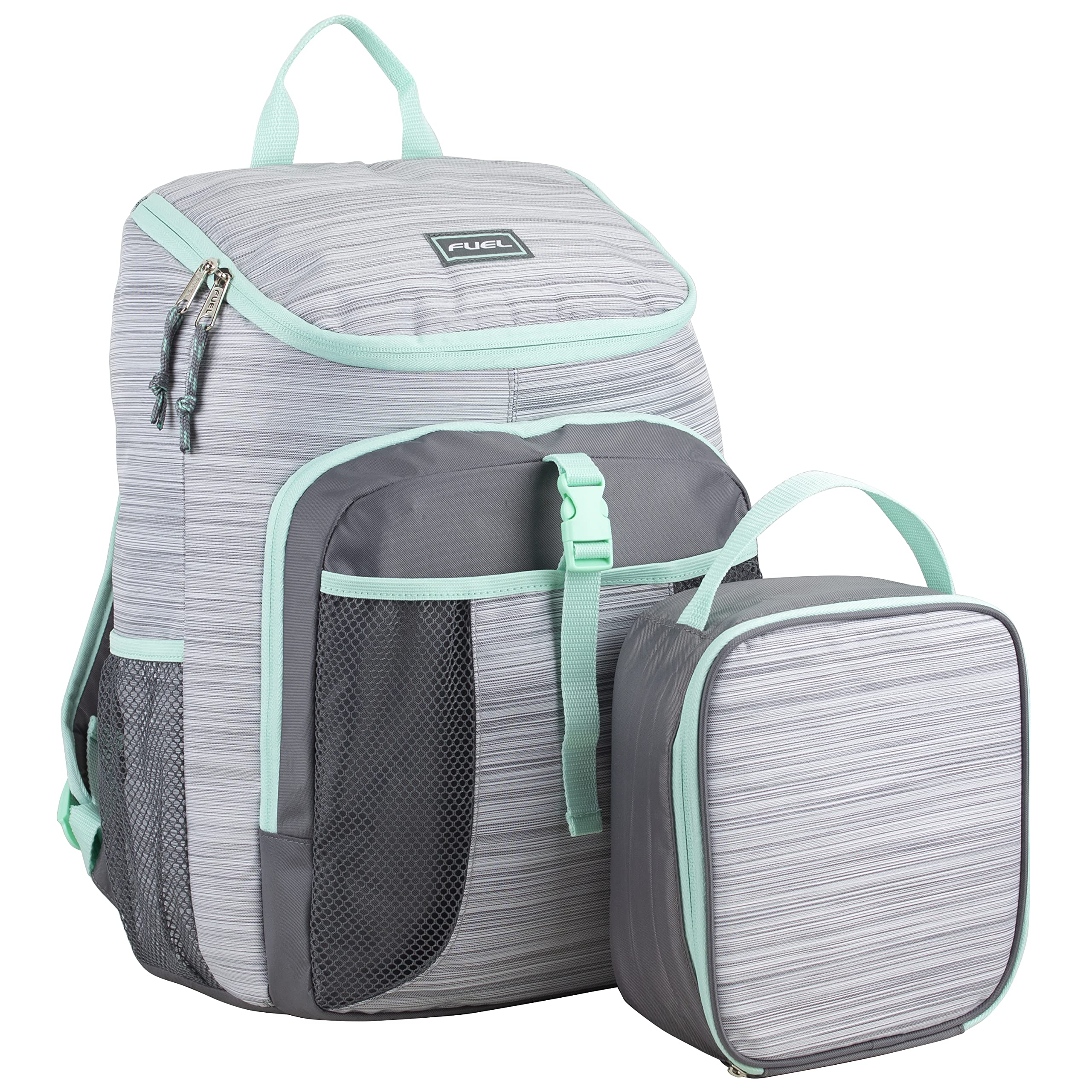 FUEL Top Loader Backpack with Lunch Box Combo – 18” Two Compartment Water Resistant Durable Adjustable Straps with Side Water Bottle Pockets 2 in 1 Set – Slate Grey