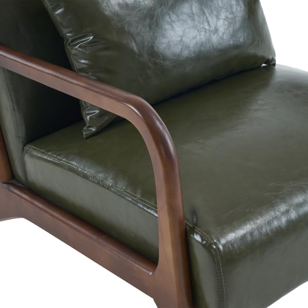 Flulep 80 * 65 * 73cm Single Seat B Style Backrest Without Buckle with Pillow PU Walnut Oak Armrests Indoor Leisure Chair Dark Green