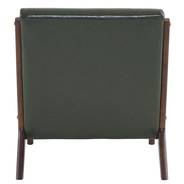 Flulep 80 * 65 * 73cm Single Seat B Style Backrest Without Buckle with Pillow PU Walnut Oak Armrests Indoor Leisure Chair Dark Green