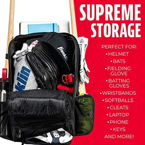 Franklin Sports Fastpitch Softball Bat Bag - USA Traveler Elite Bat Backpack - Girls + Women's Equipment Batpack - Fits Helmets, Cleats + (2) Bats - Black