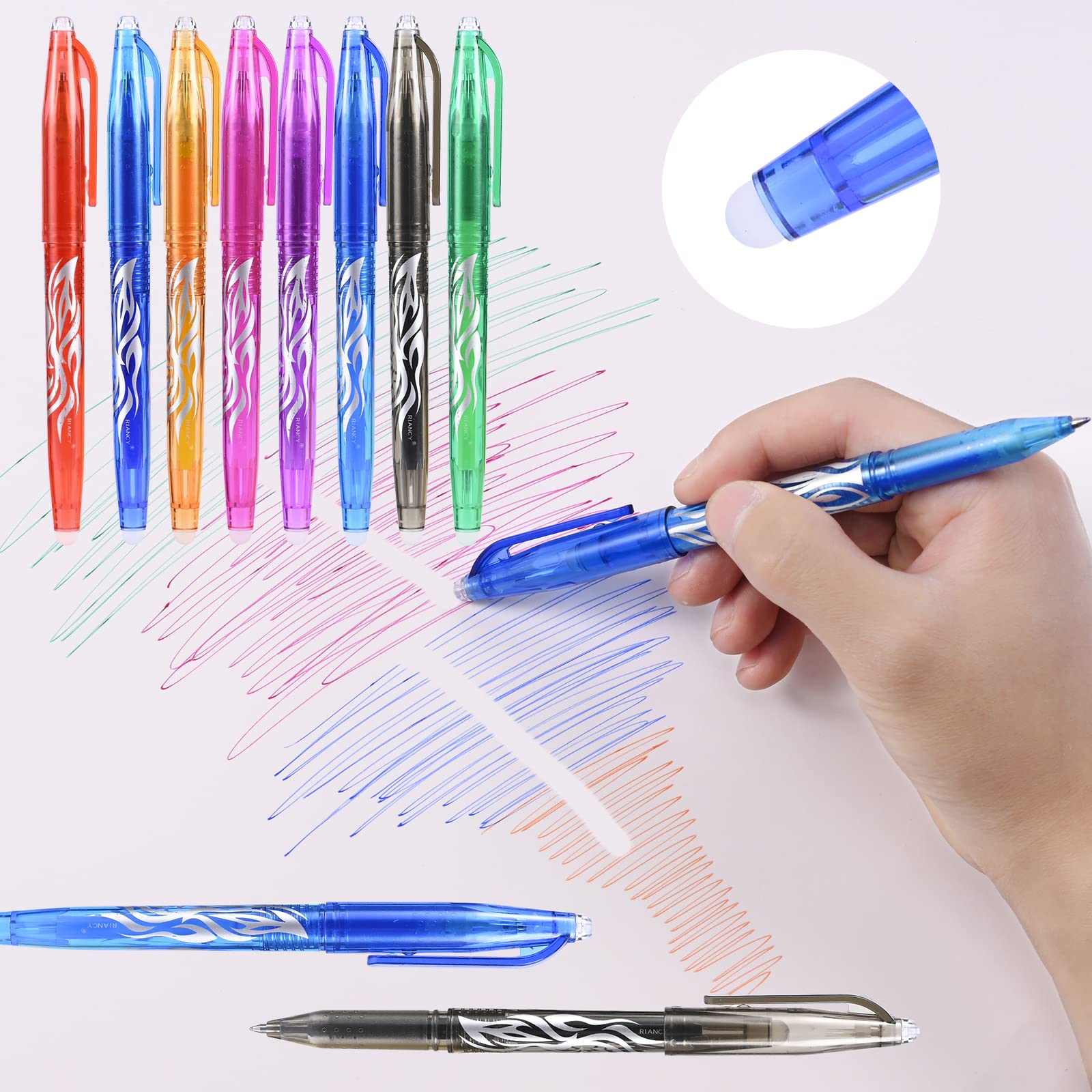 RIANCY Erasable Black Gel Pens, 8-Pack, 0.7mm Point, Quick-Drying Ink, Ideal for Sudoku, Crossword Puzzles, Homework, and More
