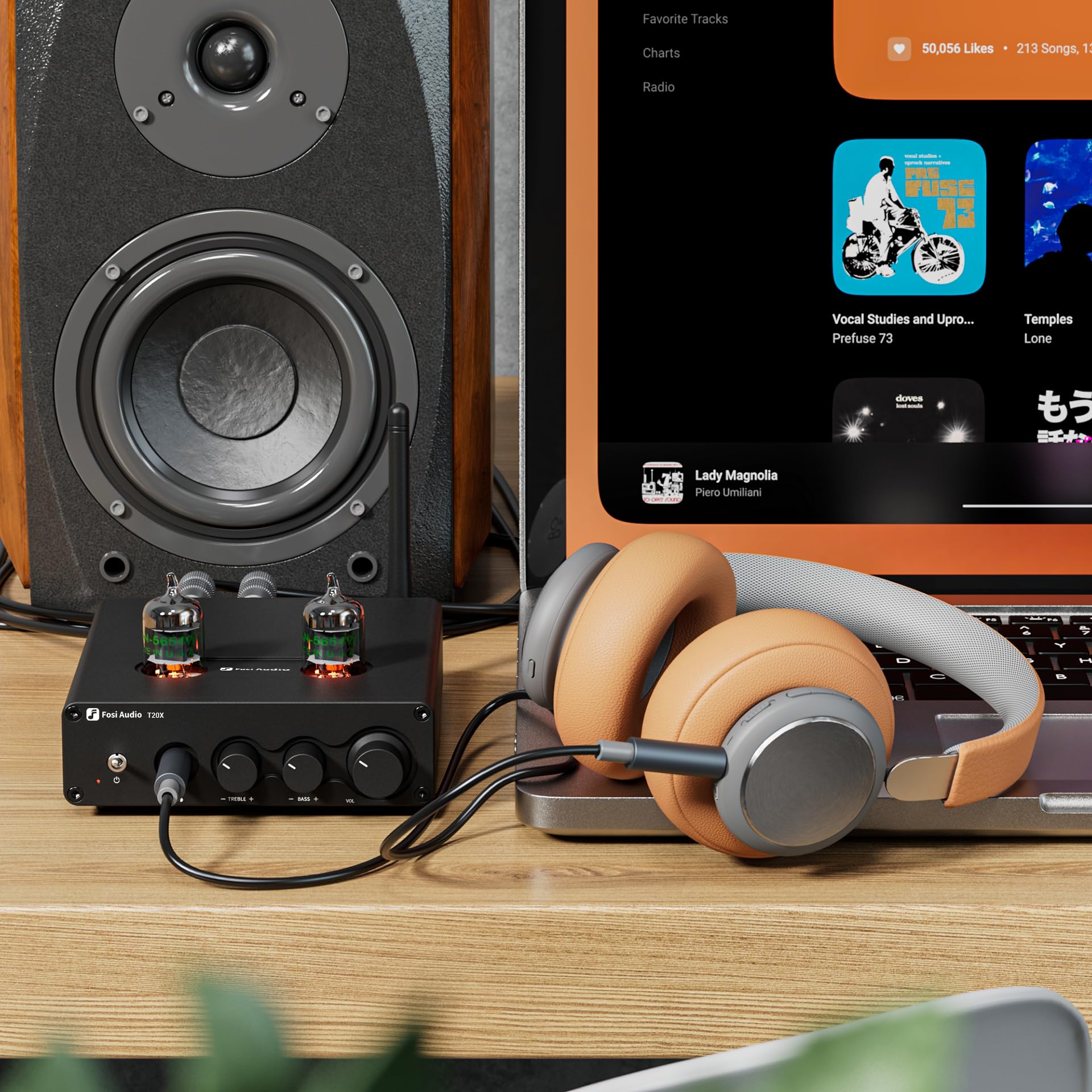 Fosi Audio T20X Bluetooth Tube Stereo Amplifier Home Audio Headphone Amp 2.0 Channel Class D Digital Mini Hi-Fi Power Amp Receiver for Home Bookshelf Speakers with JAN 5654W Vacuum Tubes